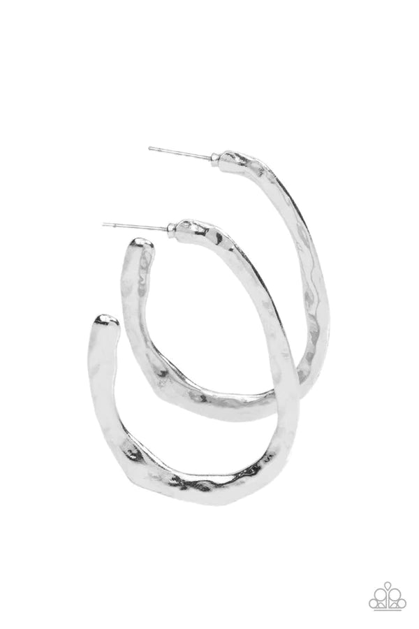 Silver Earrings Hoop - Paparazzi WARPED Speed - Silver Hoop Earrings ...