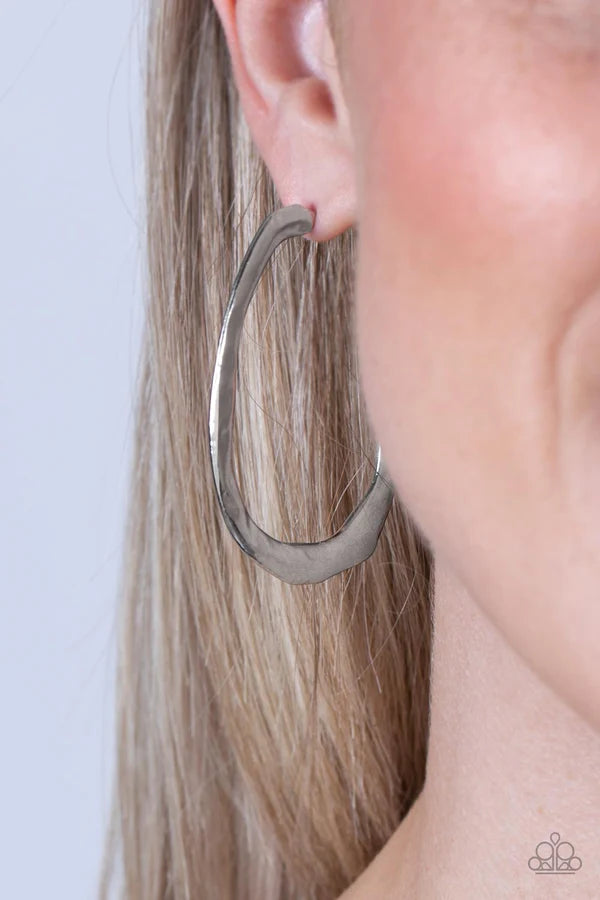 Silver Earrings Hoop - Paparazzi WARPED Speed - Silver Hoop Earrings ...