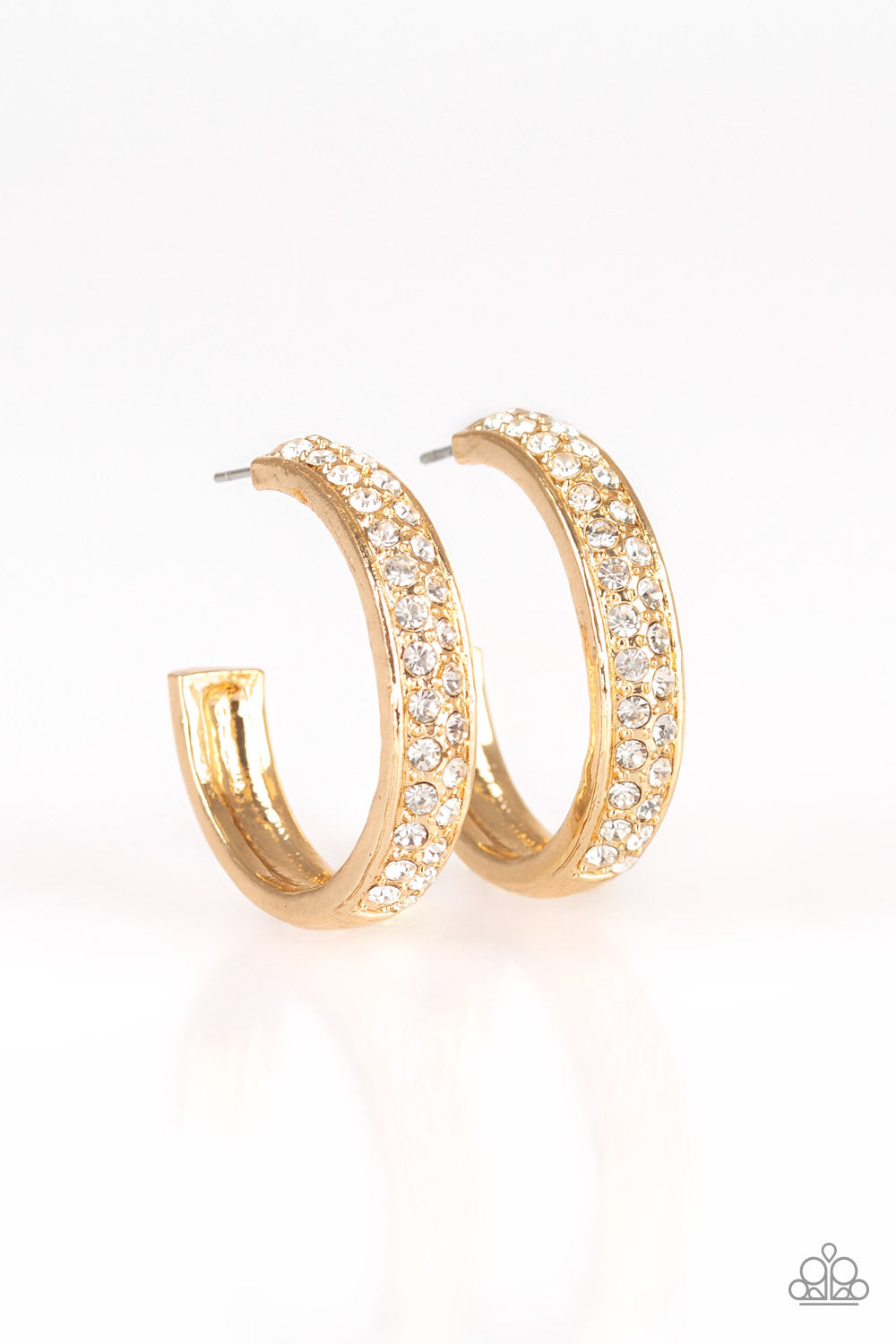 Paparazzi Cash Flow - Gold Hoop Rhinestone Earrings – A Finishing Touch ...