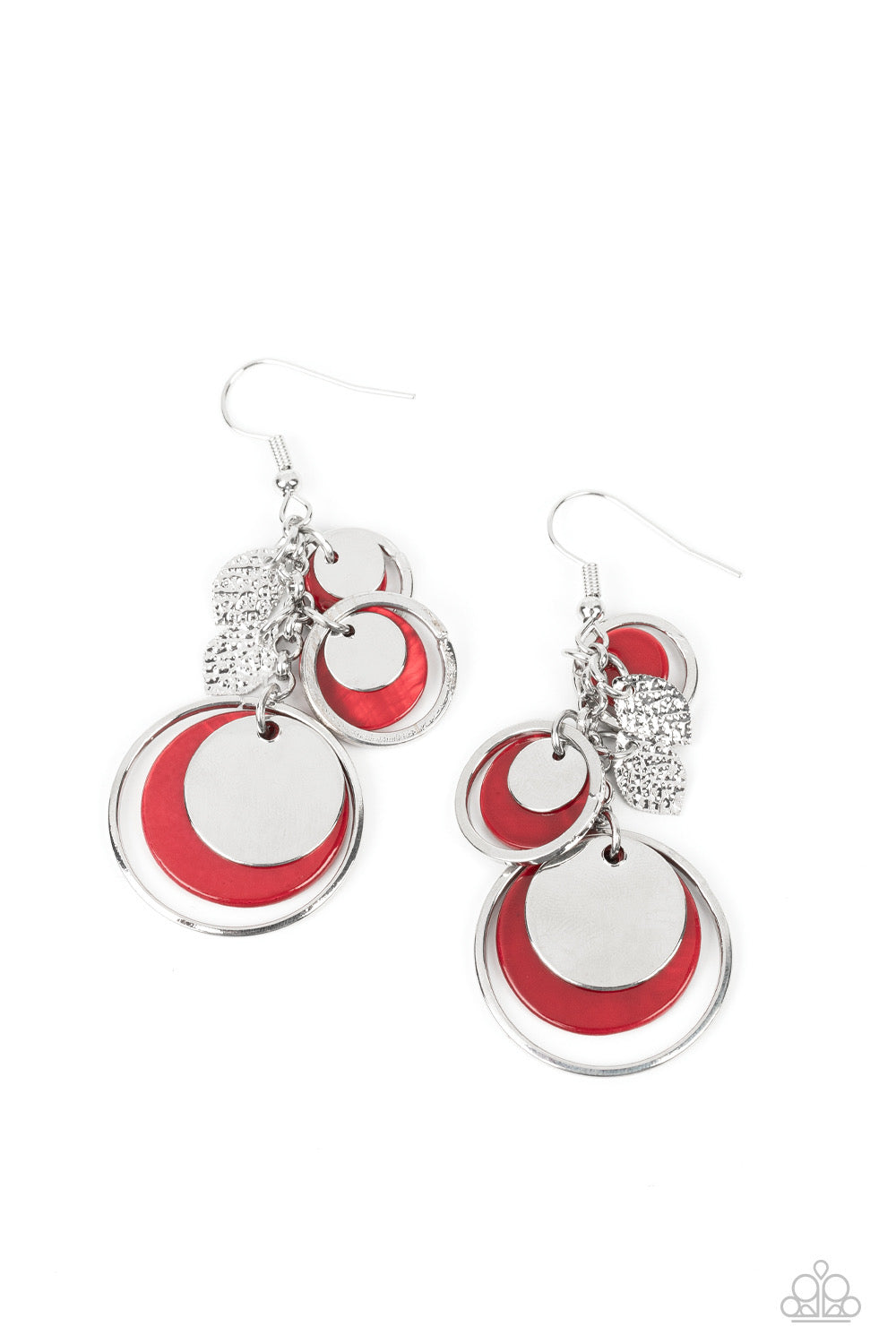 Silver Dangle Earrings - Paparazzi Saved by the SHELL - Red Earrings ...